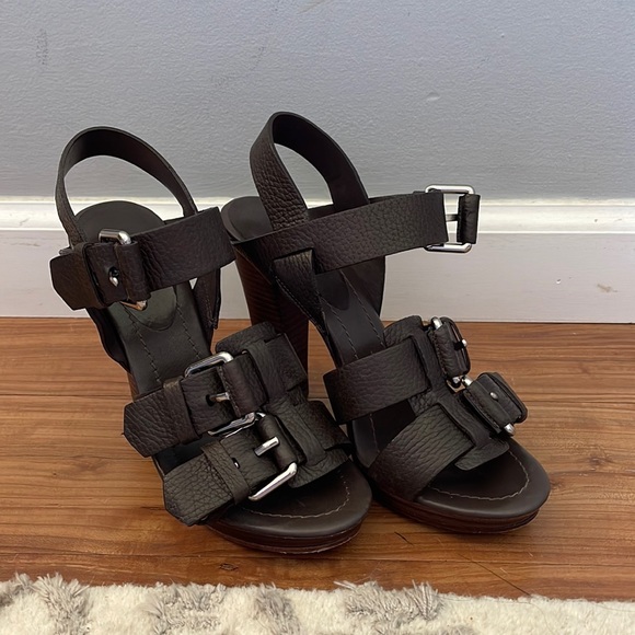 Theory | Shoes | Theory Larue Chocolate Brown Leather Sandals Size 375 ...